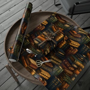 BOOK Themed Gift WRAPPING PAPER Roll, Library Bookshelf Unique ...