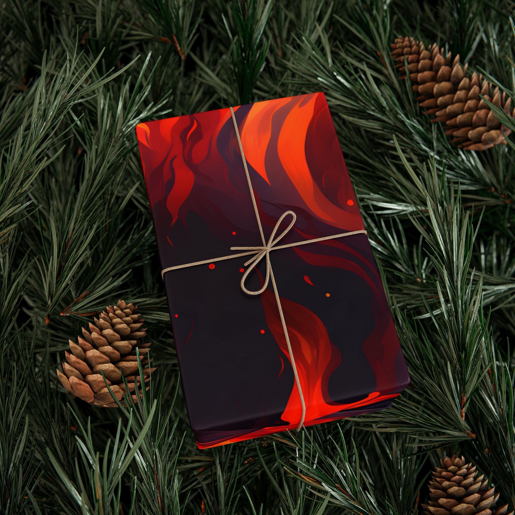 Fire Themed Gift Wrap Flames Wrapping Paper Burning Paper Red Black and ...