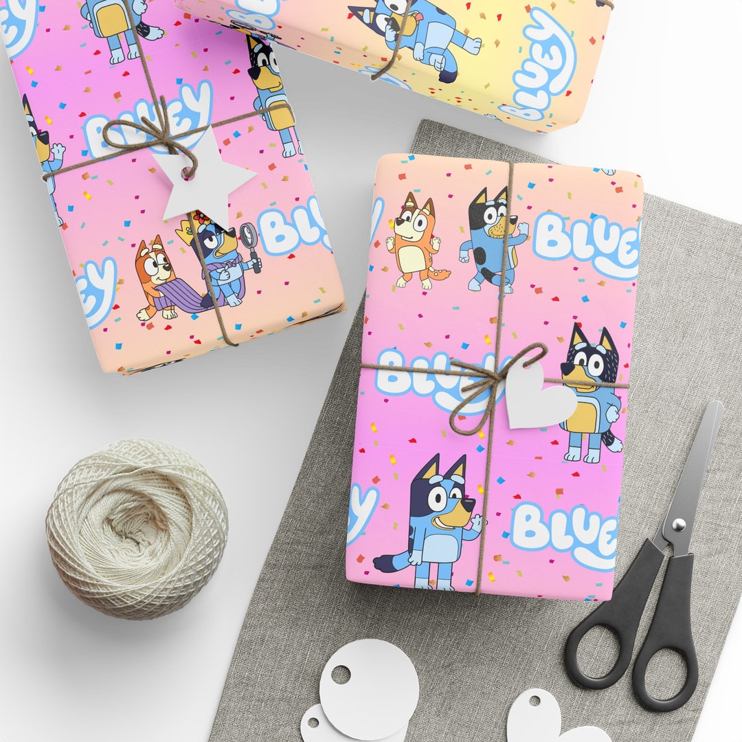Buy Bluey and Friends Kids Birthday Wrapping Paper, Yellow and Pink ...