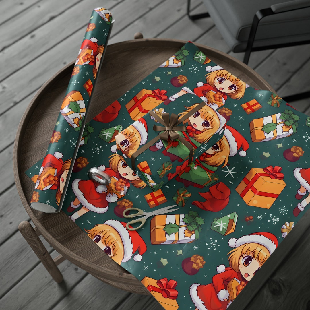 Anime Style Christmas Wrapping Paper Anime Gift Wrap, Christmas Gift ...