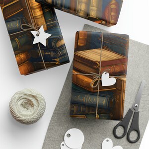 BOOK Themed Gift WRAPPING PAPER Roll, Library Bookshelf Unique ...