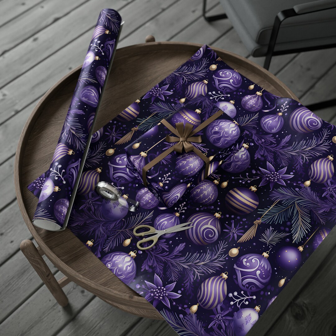 Royal Purple Christmas Ornaments Wrapping Paper Rolls, Elegant Gift ...