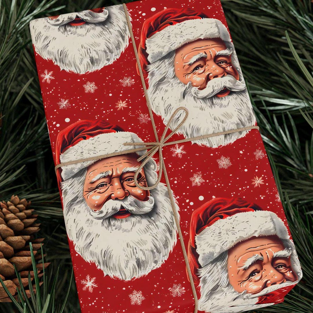 Red Santa Wrapping Paper Vintage Print Santa Claus Gift Wrap Festive ...