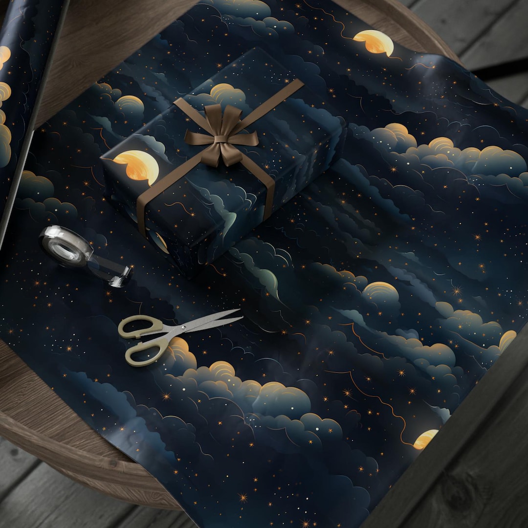 Night Sky Gift Wrapping Paper, Rising Moon Gift Wrap Rolls, Night ...