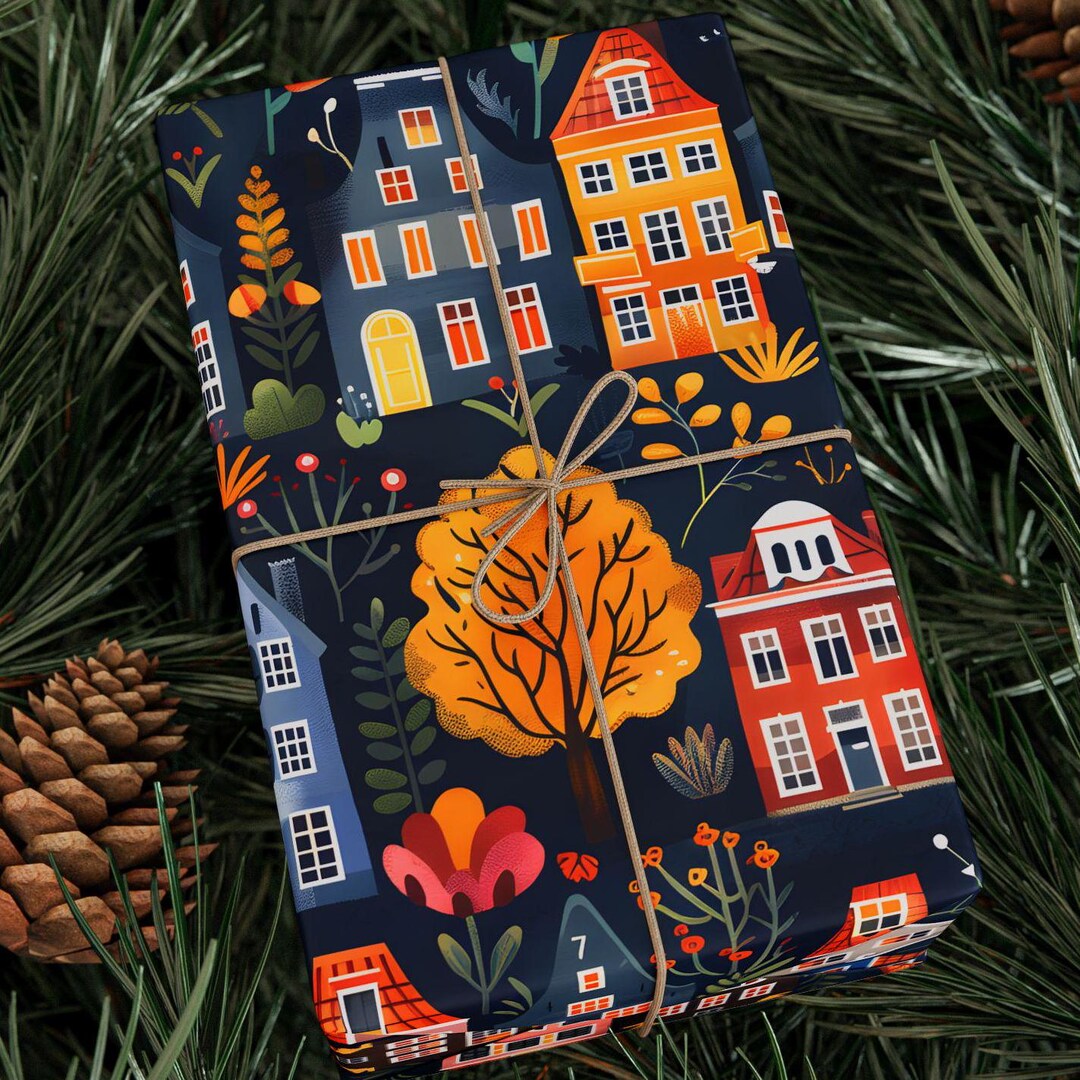 Amsterdam Inspired Dutch Houses Gift Wrapping Paper, Row Homes in the ...