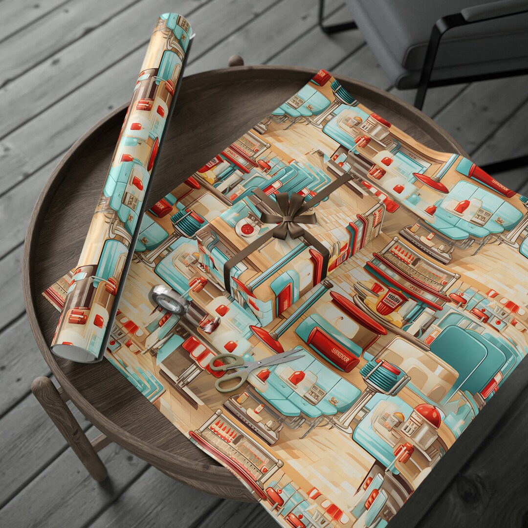 50s Diner Wrapping Paper Rolls, Vintage Americana Gift Wrap, Diner Gift ...