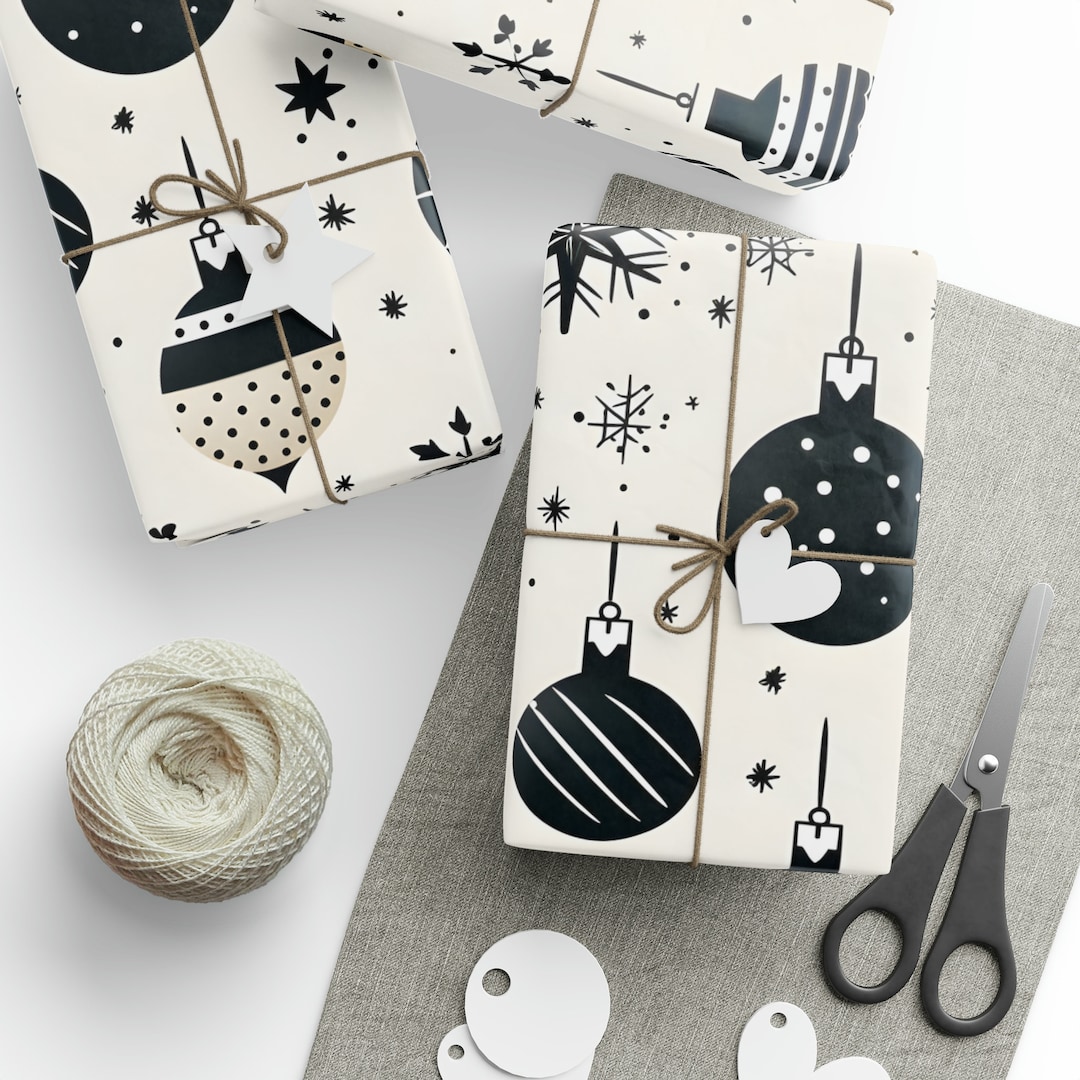 Black and White Christmas Wrapping Paper Rolls, Elegant Gift Wrap ...
