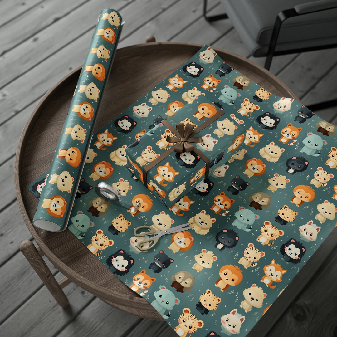 Baby Animals Wrapping Paper, Baby Shower Animal Gift Wrap, Animals Gift ...