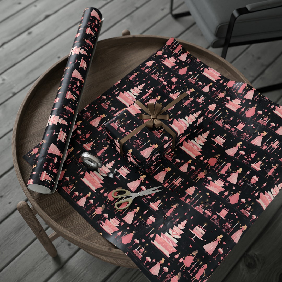 Black and Pink Barbie Inspired Wrapping Paper, Barbie Birthday Gift ...