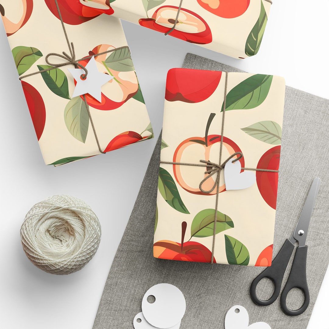 Apple Wrapping Paper, Summer Gift Wrap, Fruit Gift Paper, Apple Orchard ...