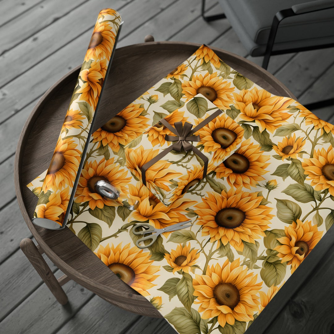 Sunflower Yellow Wrapping Paper Rolls, Floral Gift Wrap, Summer Gift ...