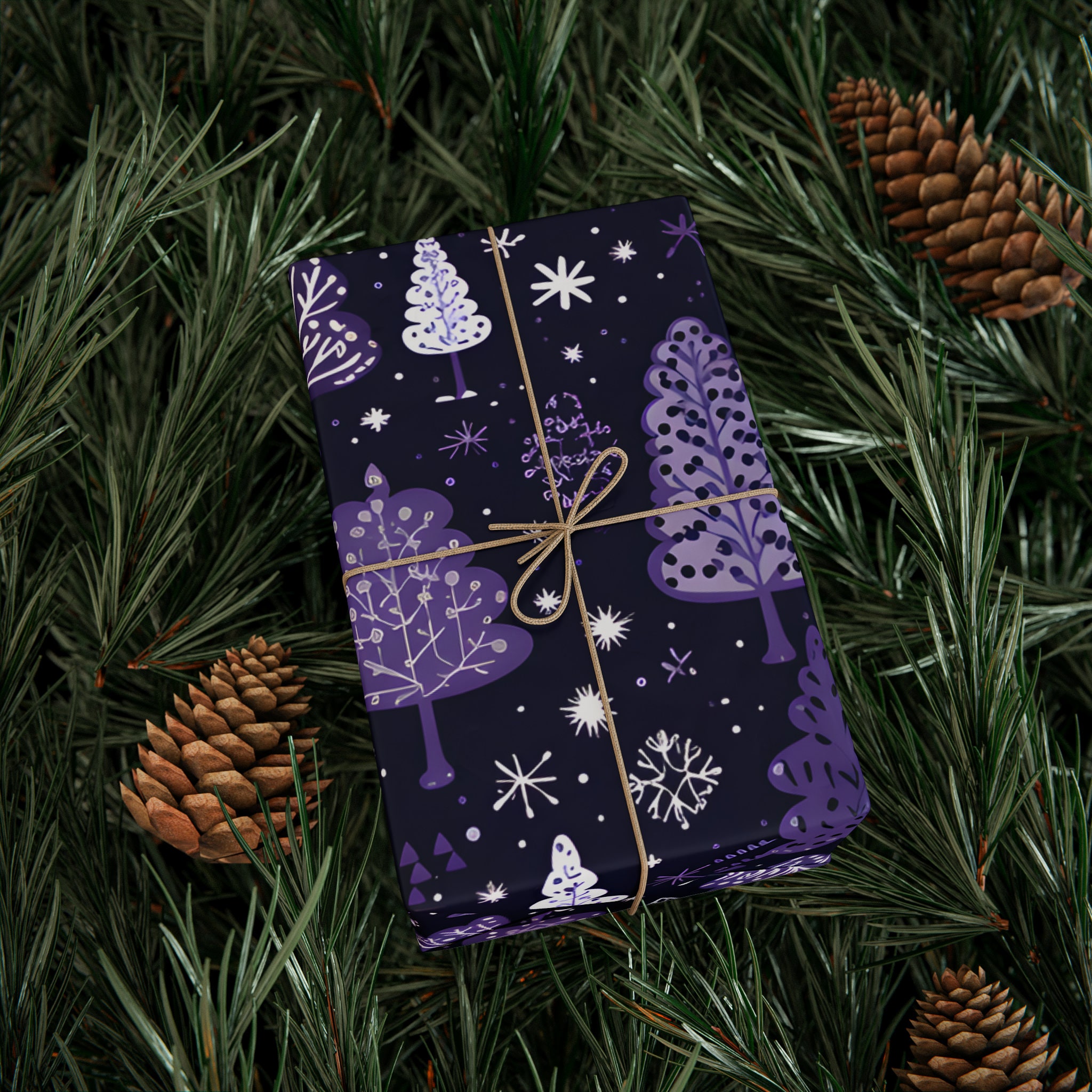 Purple Christmas Tree Forest Wrapping Paper Rolls, Elegant Gift Wrap ...