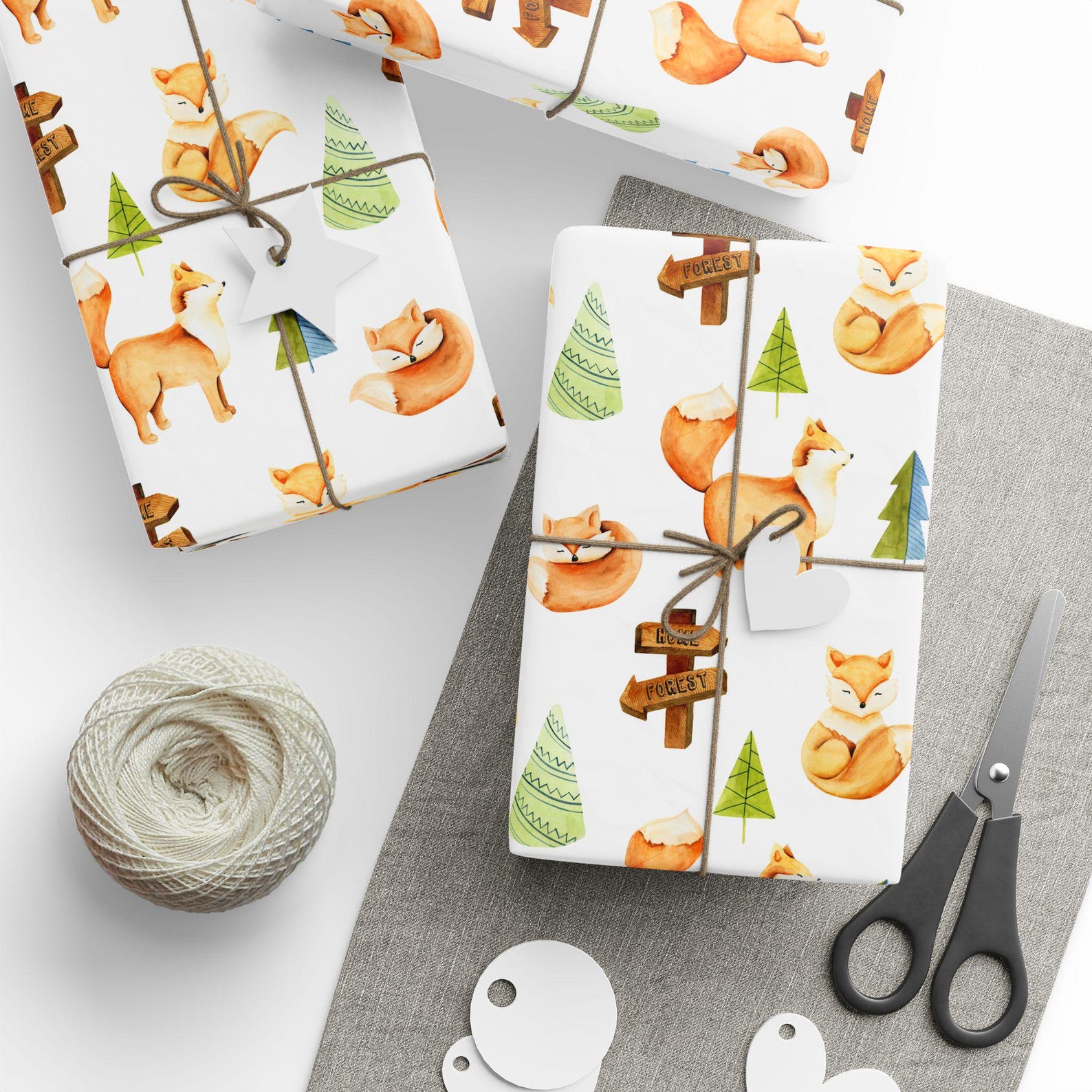 Adorable Foxes in the Forest Wrapping Paper, Fox Baby Shower Gift Wrap ...