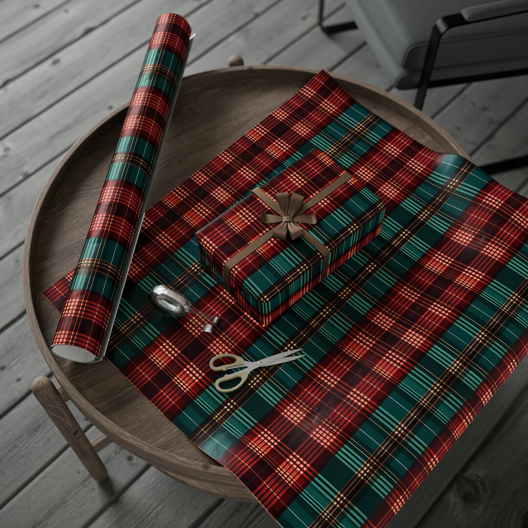 Green and Red Plaid Christmas Wrapping Paper Rolls, Elegant Gift Wrap ...