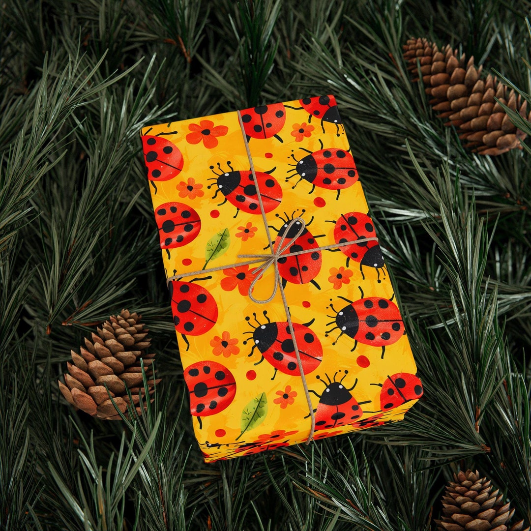 Red and Yellow Ladybug Gift Wrap, Cute Wrapping Paper With Ladybugs ...
