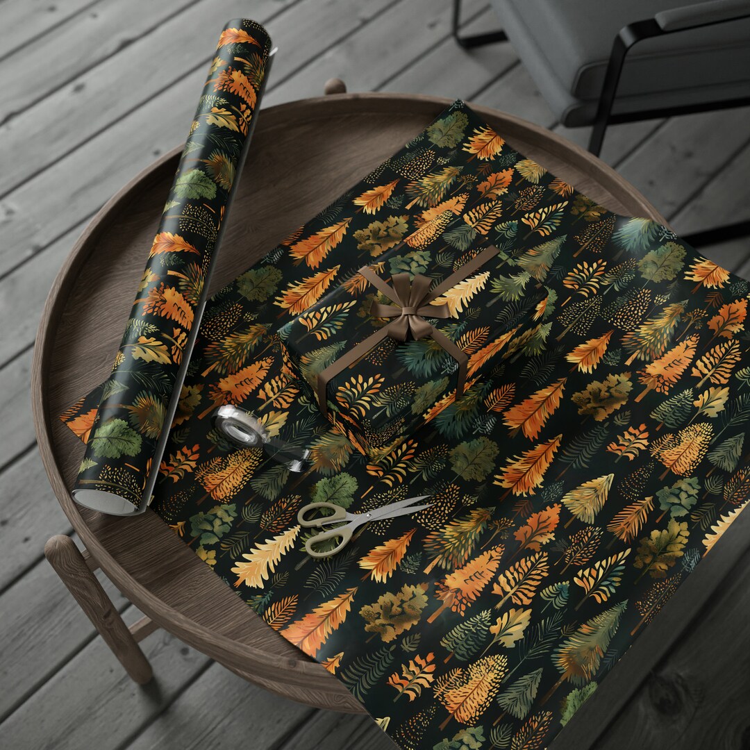 Beautiful Green and Gold Forest Wrapping Paper, Jungle Gift Wrap, Tree ...