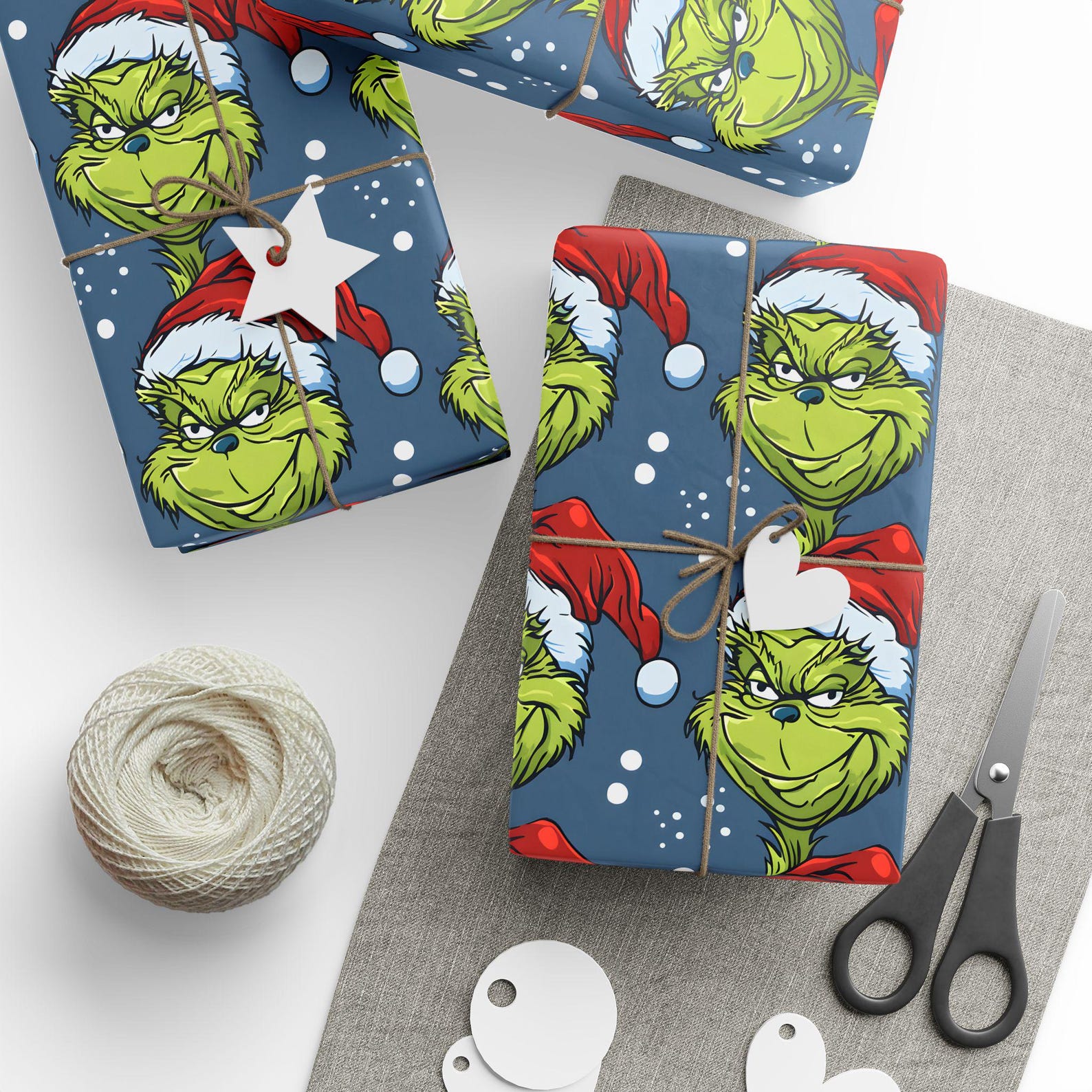 Mischievous Grinch Wrapping Paper, Cheeky Grinch in Santa Hat Giftwrap ...