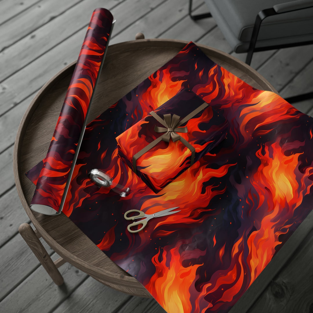 Fire Themed Gift Wrap Flames Wrapping Paper Burning Paper Red Black and ...