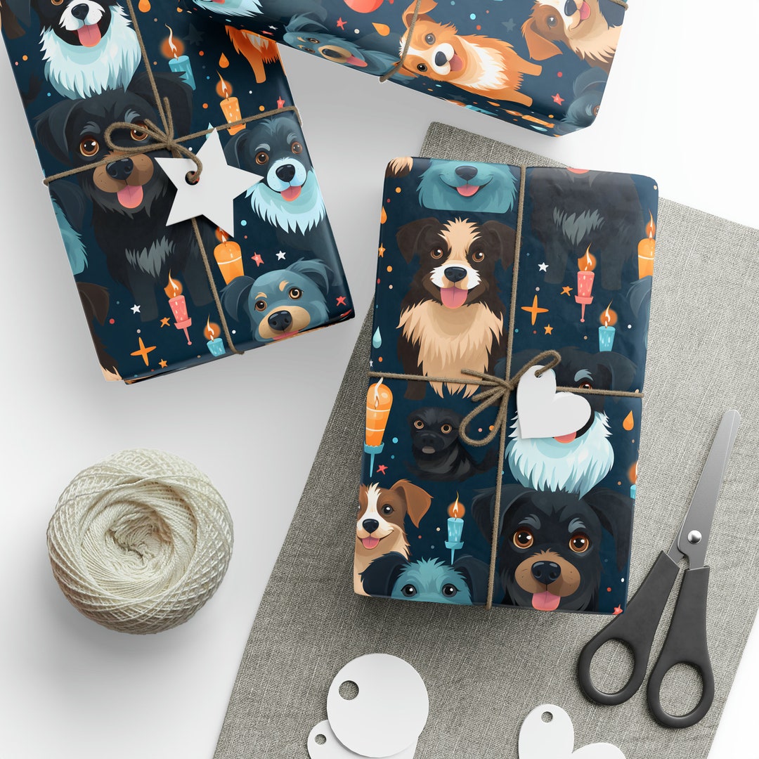 Cute Dogs Birthday Wrapping Paper, Colorful Dogs Gift Wrap, Dog Gift ...