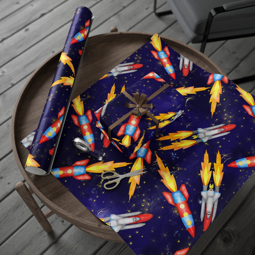Space Shuttle Wrapping Paper, Rocket Ship Wrapping Paper, 3-2-1 Blast ...