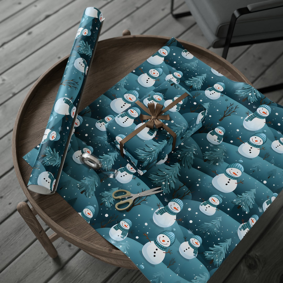 Happy Snowman Themed Christmas Holiday Winter Wrapping Paper Cheerful ...