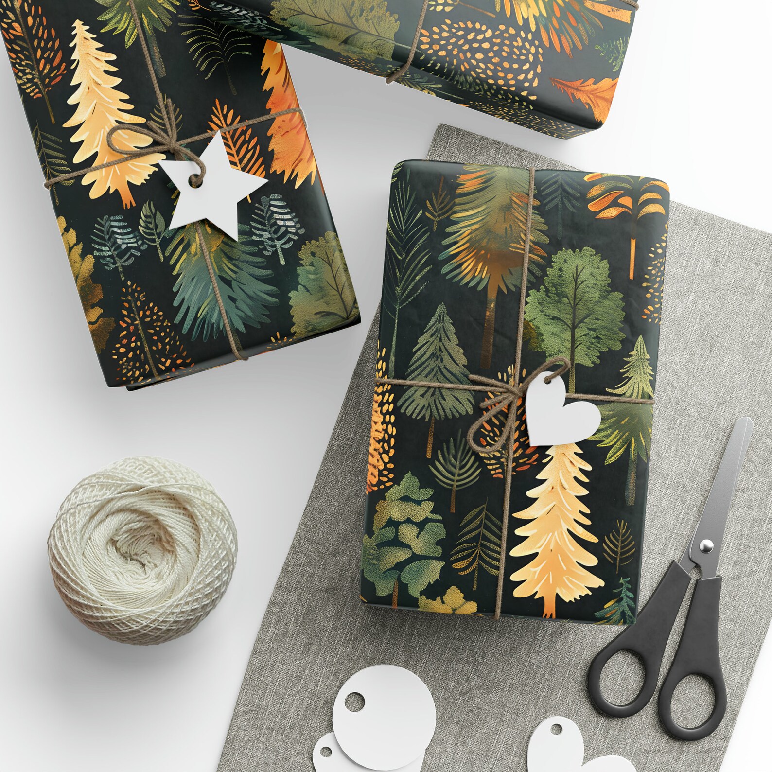 Beautiful Green and Gold Forest Wrapping Paper, Jungle Gift Wrap, Tree ...