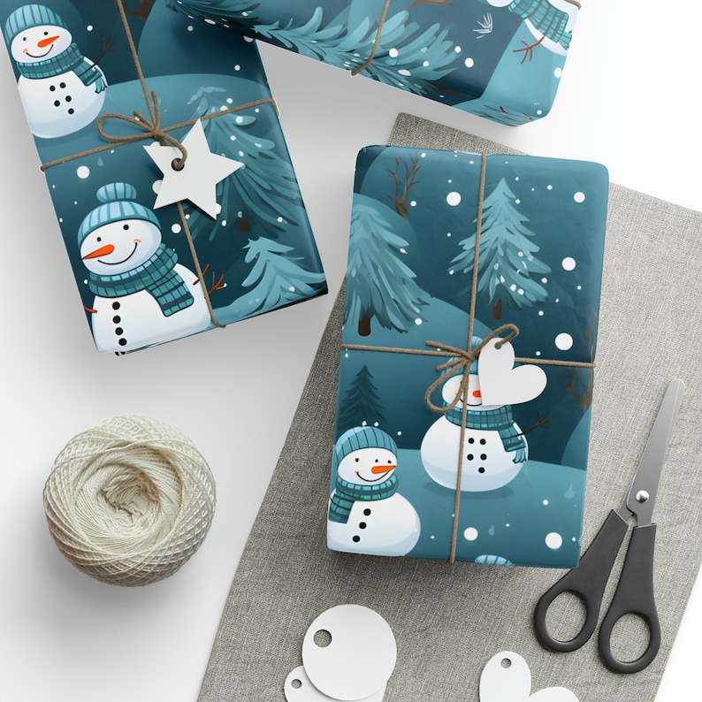 Happy Snowman Themed Christmas Holiday Winter Wrapping Paper Cheerful ...