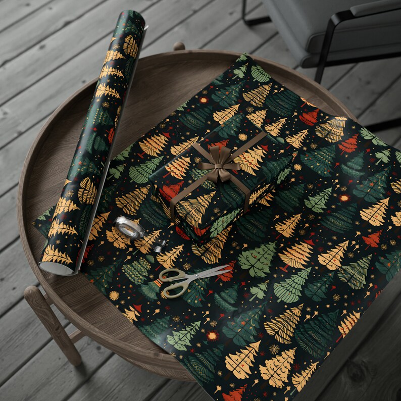 Christmas Tree Forest Holiday Winter Wrapping Paper Dense Pine Tree ...