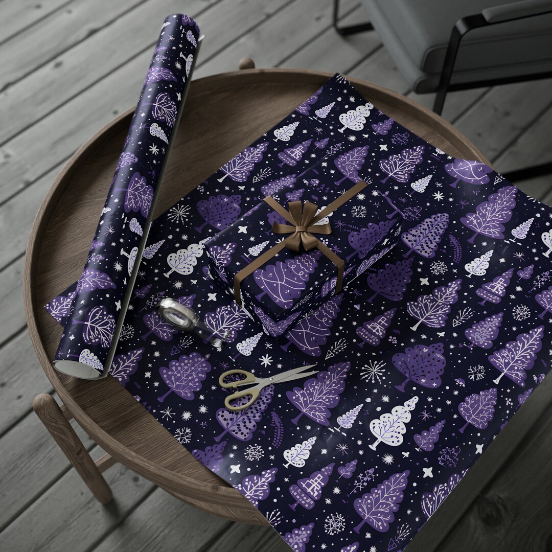 Purple Christmas Tree Forest Wrapping Paper Rolls, Elegant Gift Wrap ...