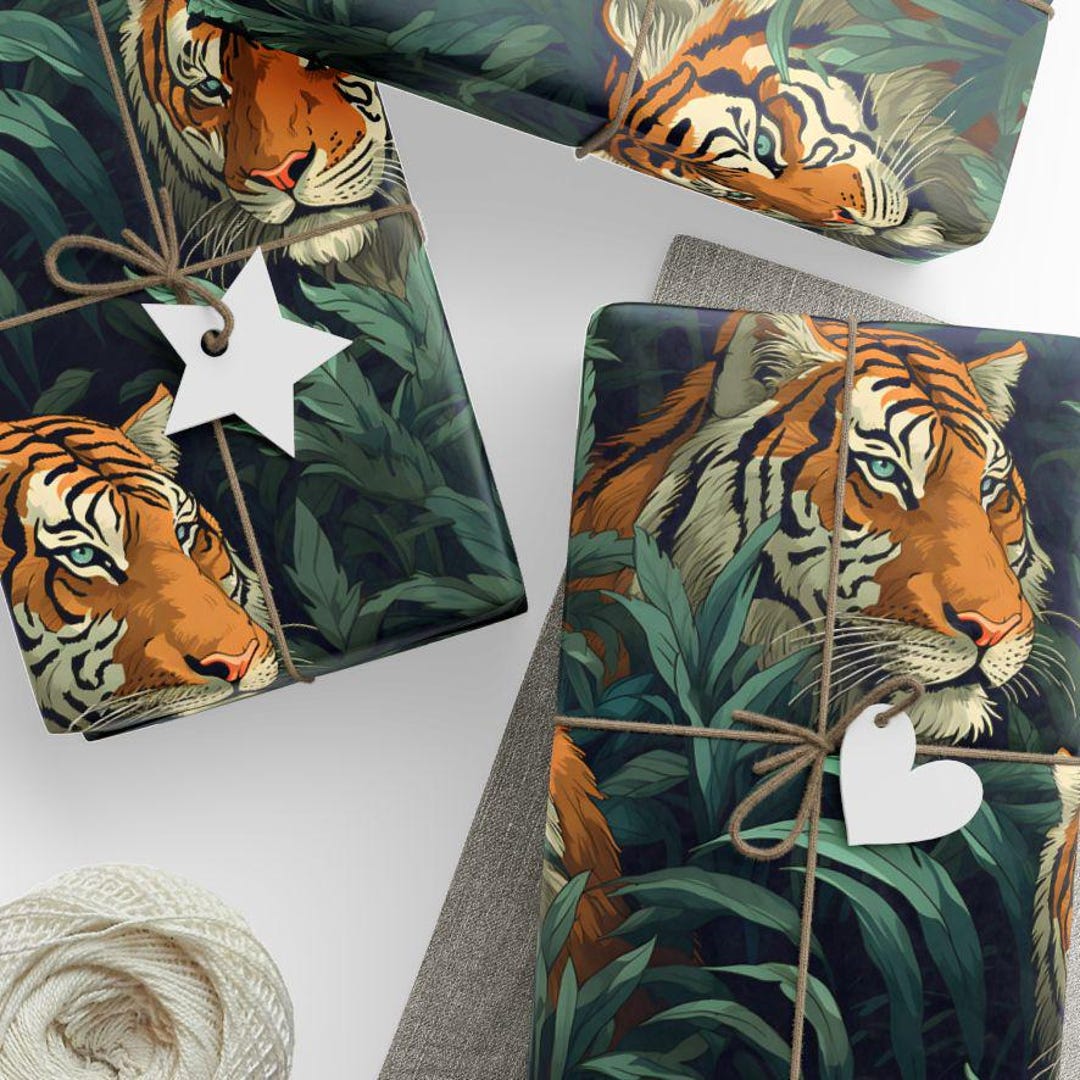 Tiger Wrapping Paper for Kids Parties, Birthdays, Christmas, Showers ...