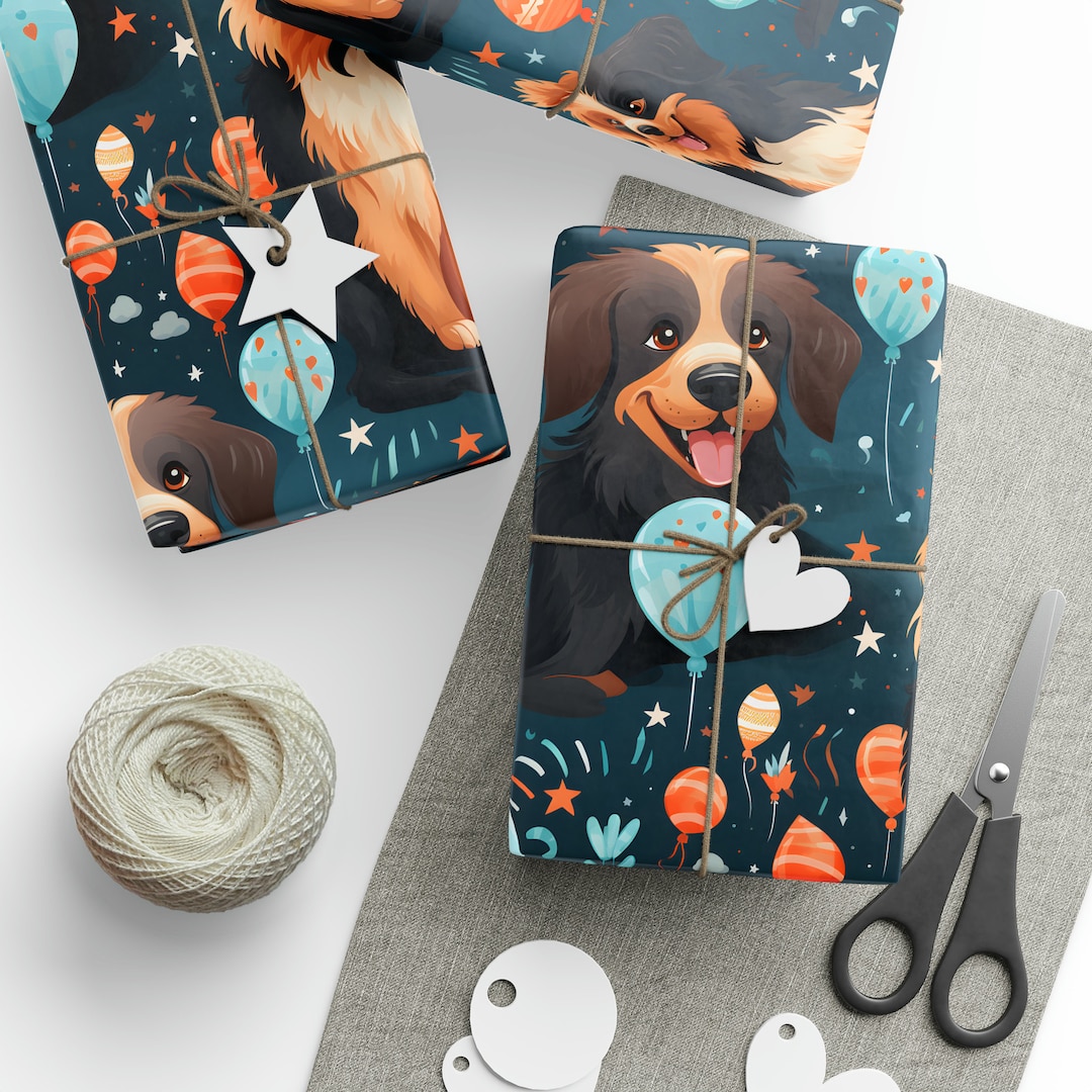 Cute Dogs Birthday Wrapping Paper, Colorful Dogs Gift Wrap, Dog Gift ...