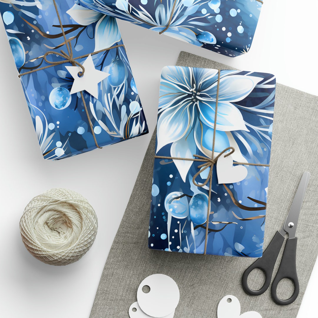 Frozen Frosty Floral Herbarium Christmas Wrapping Paper Rolls, Elegant ...
