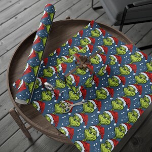 Mischievous Grinch Wrapping Paper, Cheeky Grinch in Santa Hat Giftwrap ...