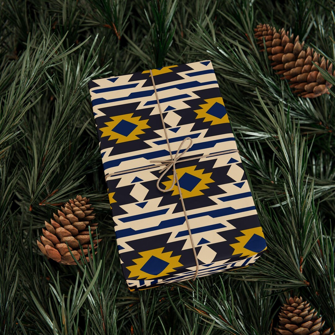 Navajo Southwestern Wrapping Paper, Striking Blue, Gold, and Black ...