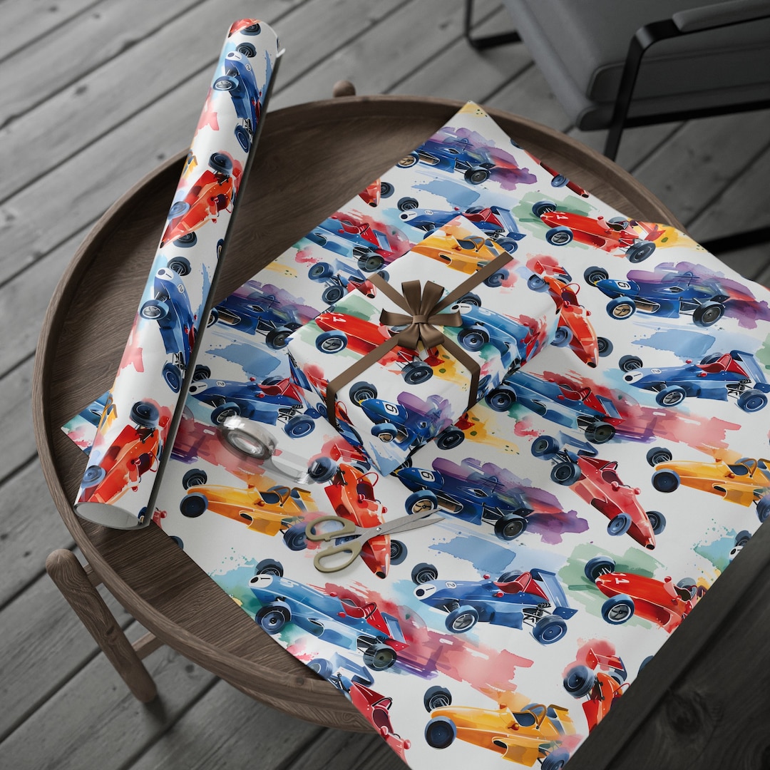 Race Car Wrapping Paper for Birthdays and Christmas, Kids Indy 500 Gift ...
