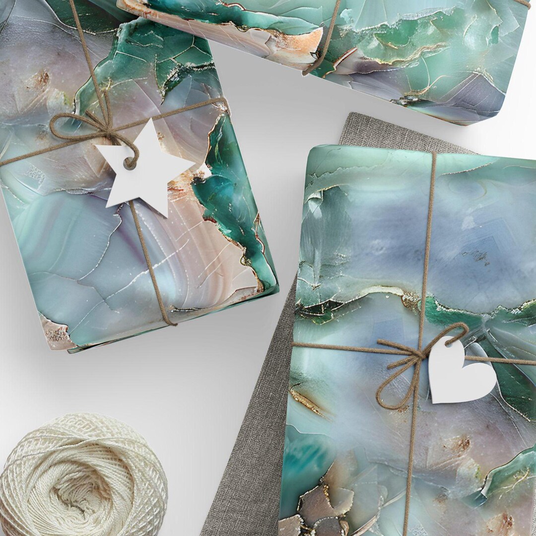 Seafoam Green Marble Gift Wrap With Gold Veins, Formal Jade Gift Wrap ...