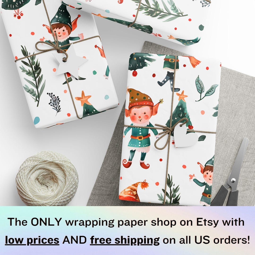 Watercolor Elf Wrapping Paper, Christmas Elf Gift Wrap, Elf on the ...