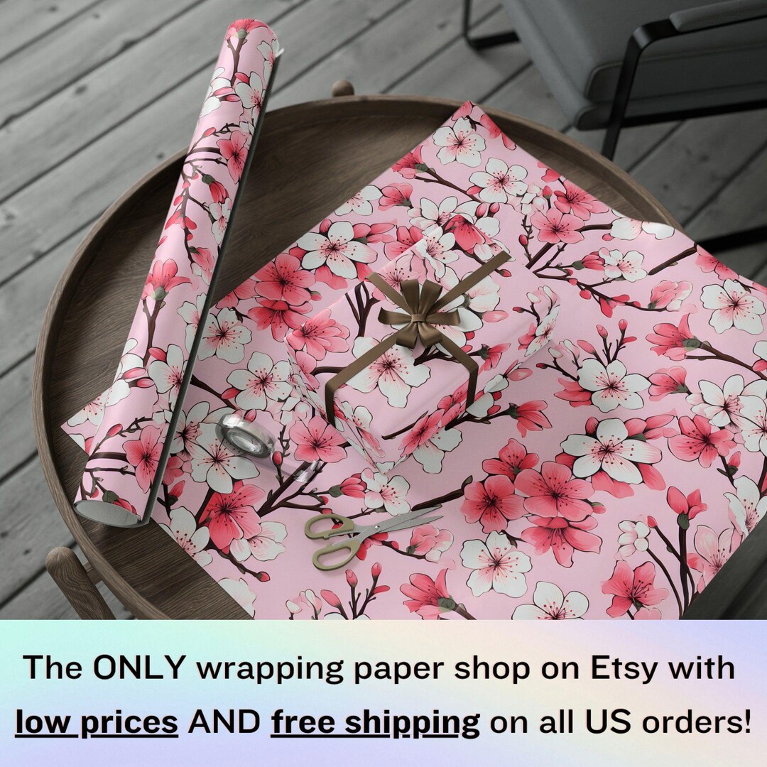 Cherry Blossom Wrapping Paper Rolls, Elegant Watercolor Gift Wrap, Springtime Pink Floral Gift ...