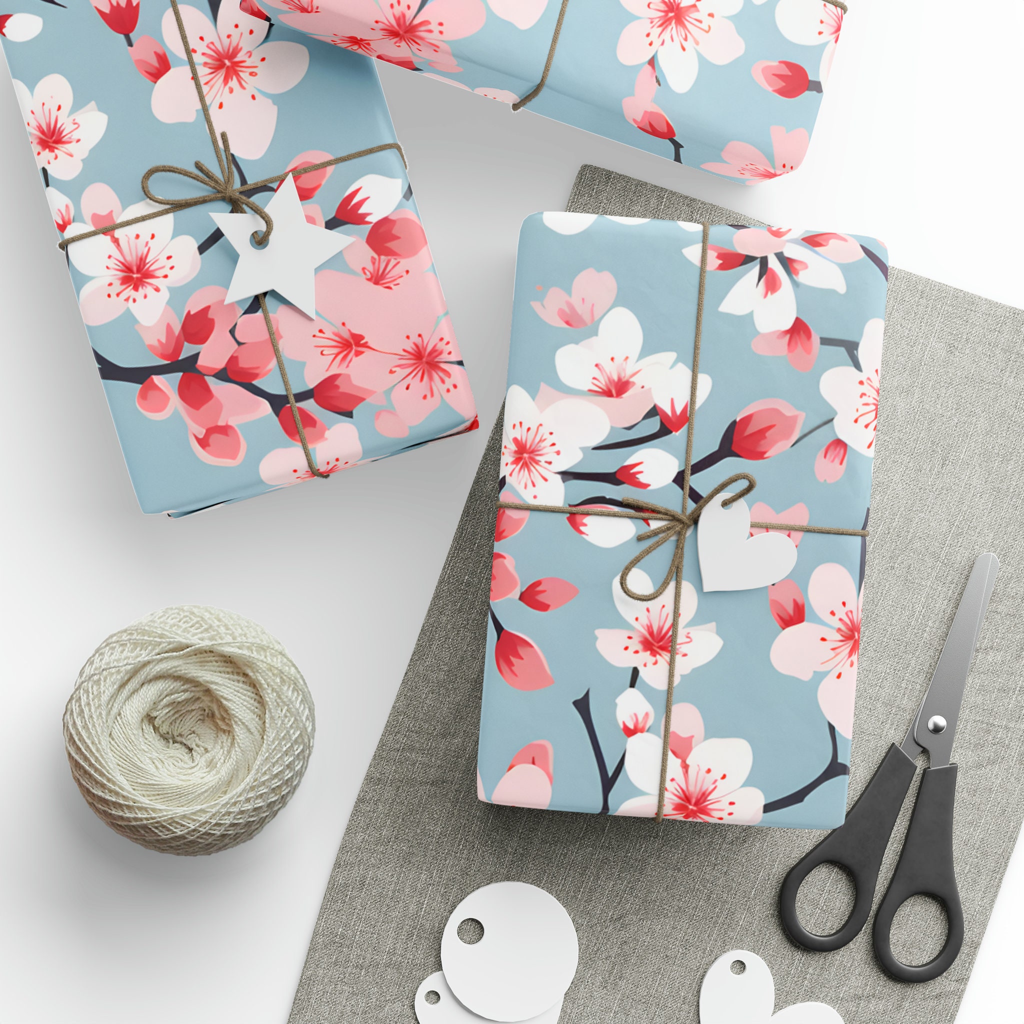 Cherry Blossom Wrapping Paper Rolls, Elegant Watercolor Gift Wrap, Springtime Pink Floral Gift ...