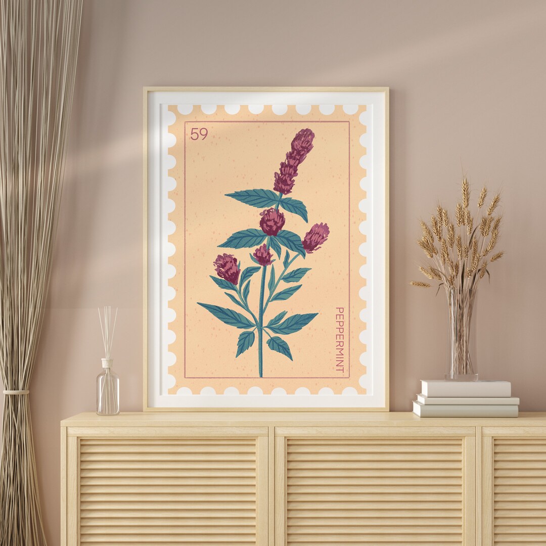 PEPPERMINT PLANT STAMP Art Poster Print, Peppermint Poster Plant Print ...