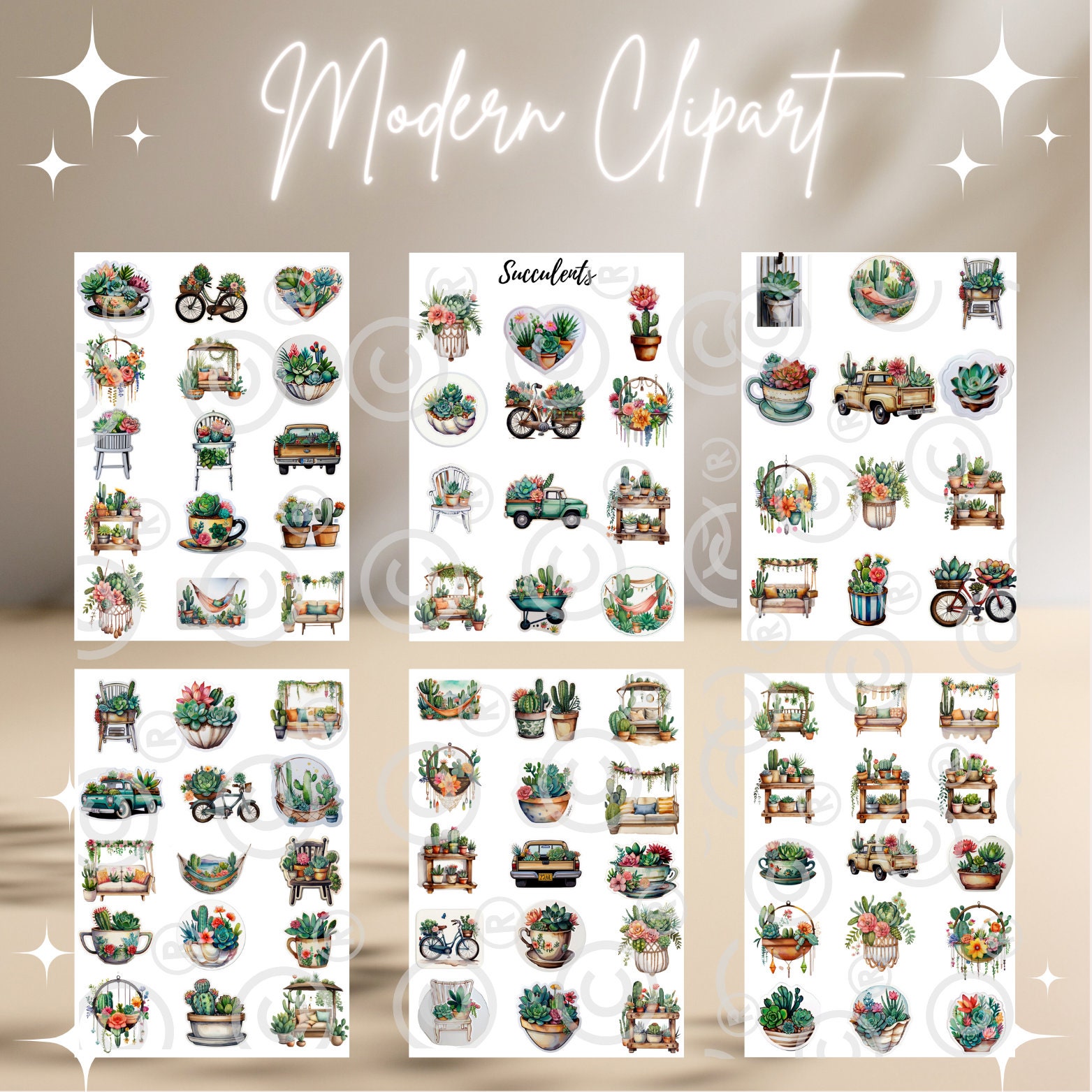 Digital Stickers Printable Stickers 210 Succulents Stickers Watercolour ...