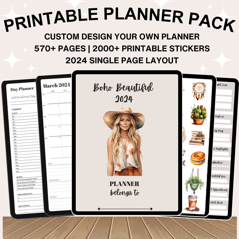 2024 Calendar Printable Planner Downloadable Journal Daily Planner ...