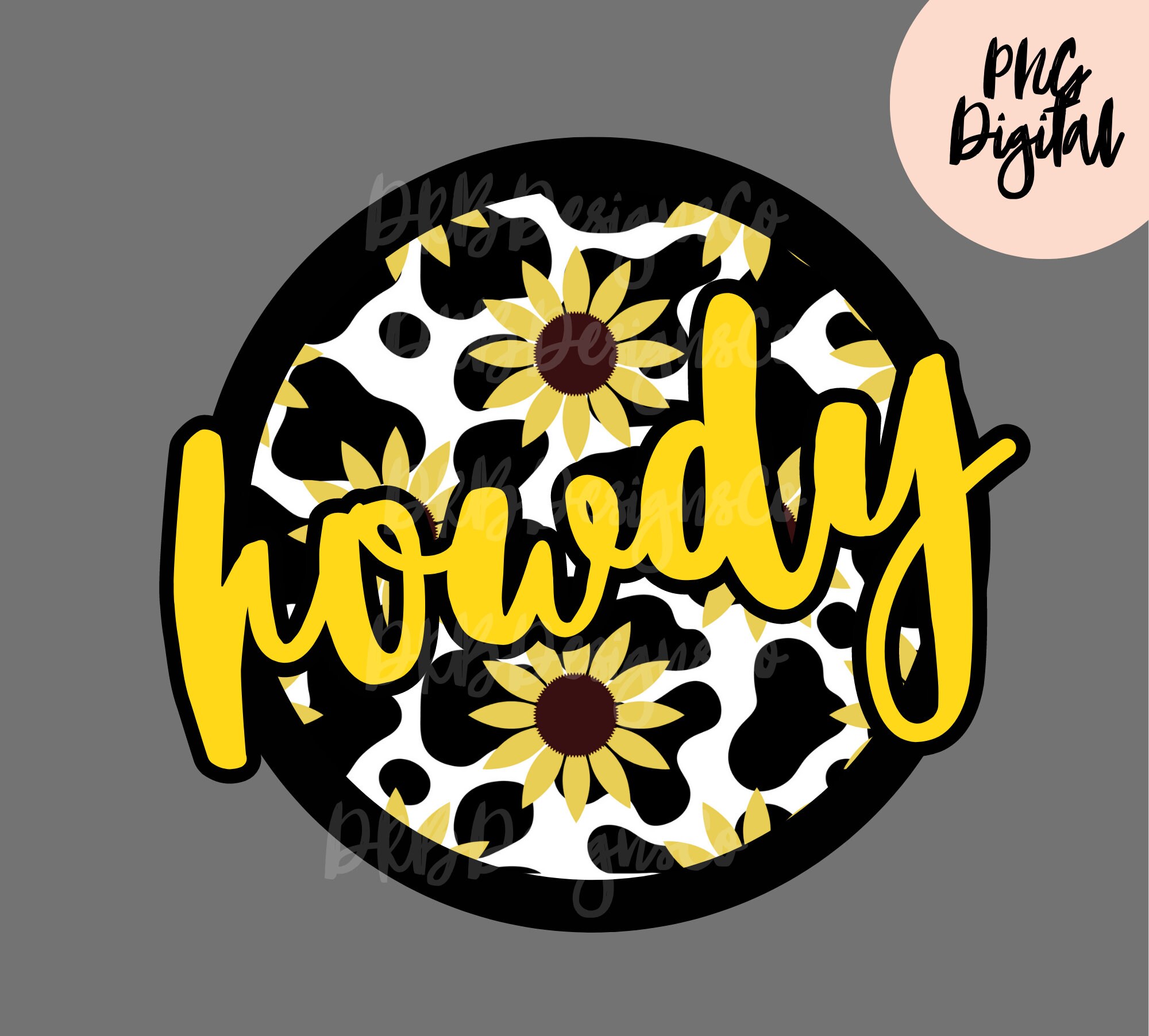 Howdy Western Sunflowers and Cow Print Circle PNG Digital Download ...