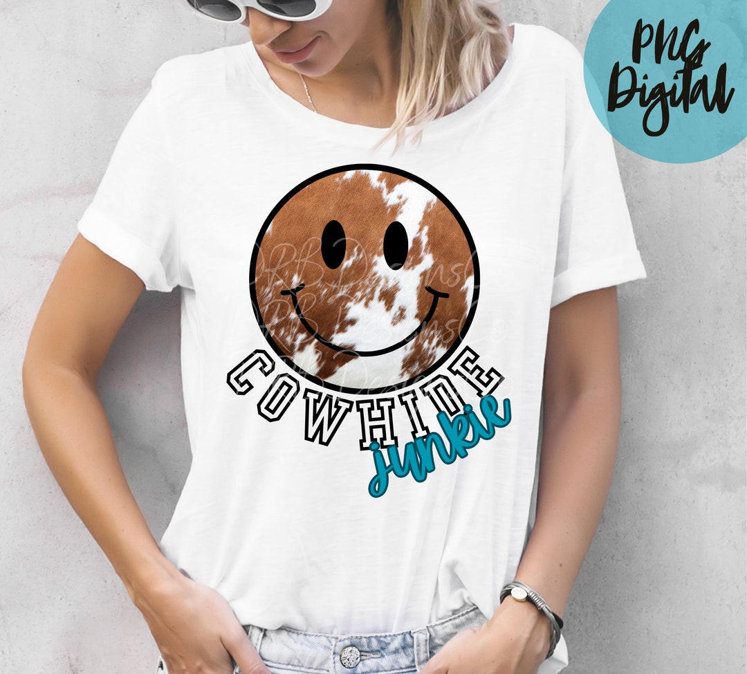 Cowhide Junkie PNG Cow Print Smile Face PNG Western Sublimation Design ...