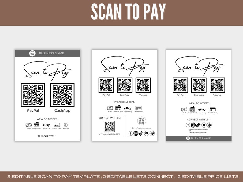 Scan to Pay Template, QR Code Sign, Price List - Editable Canva ...