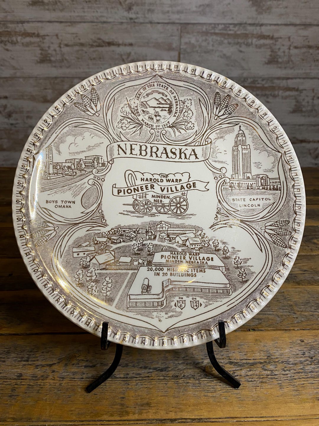 Vintage 1960s Nebraska 9" Collectible Metallic State Plate Landmark ...