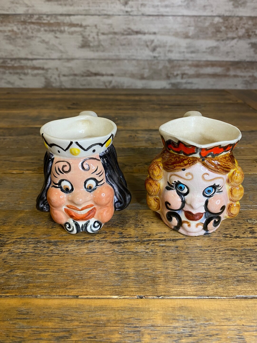 Set of 2 Vintage Antique Toby Jug Style 3" Painted Clown Circus Lady ...