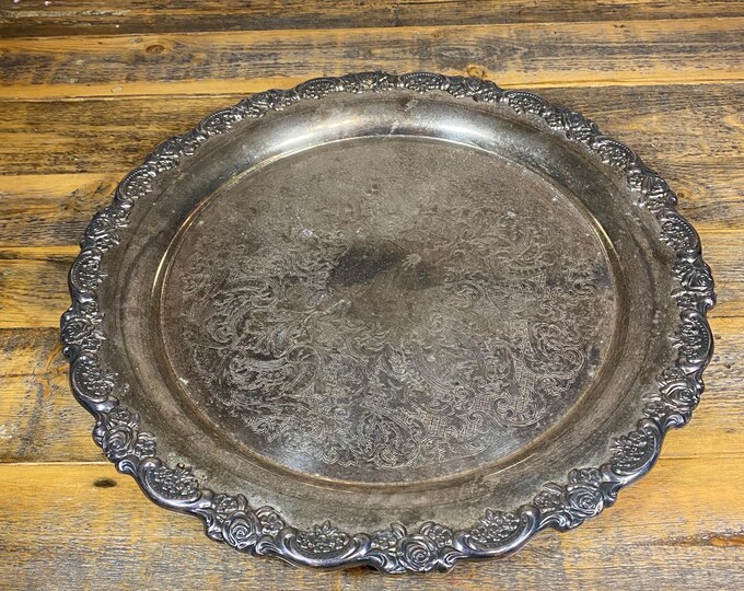Vintage 15” Oneida Silver Plated Ornate Round Serving Tray Platter - Etsy