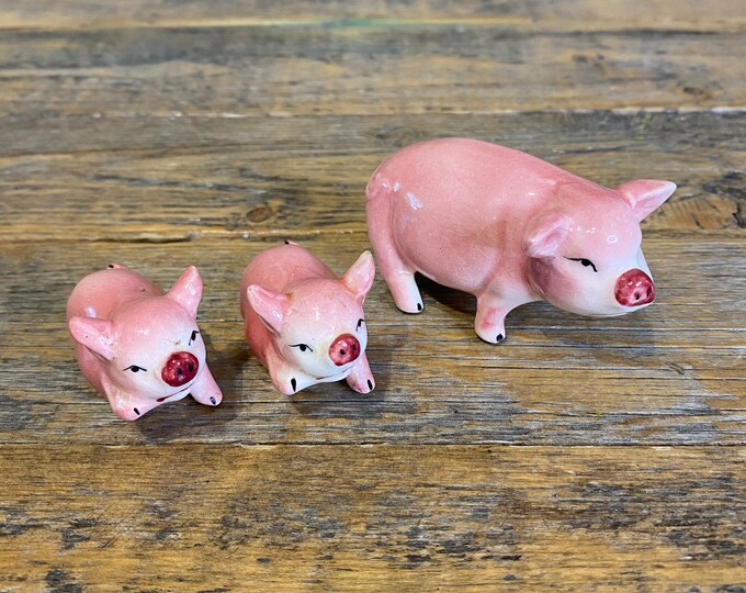 Vintage Miniature Pig and Piglet Ceramic Figurines - Japan - Etsy