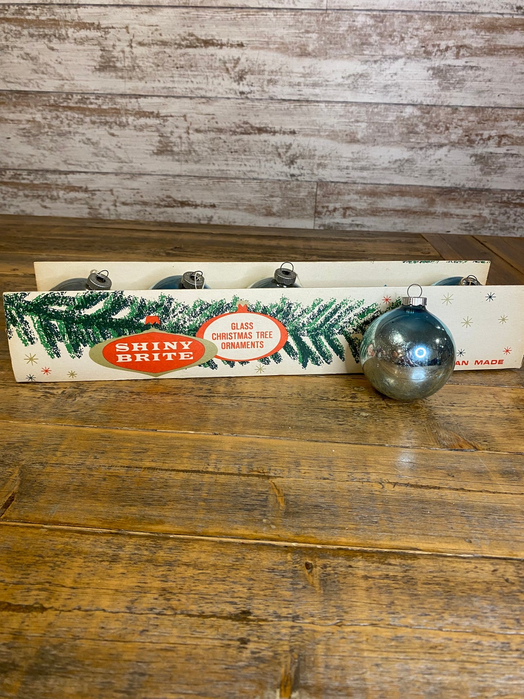 Set of 5 Vintage Blue / Silver Glass Christmas Tree Ornament Balls - A ...